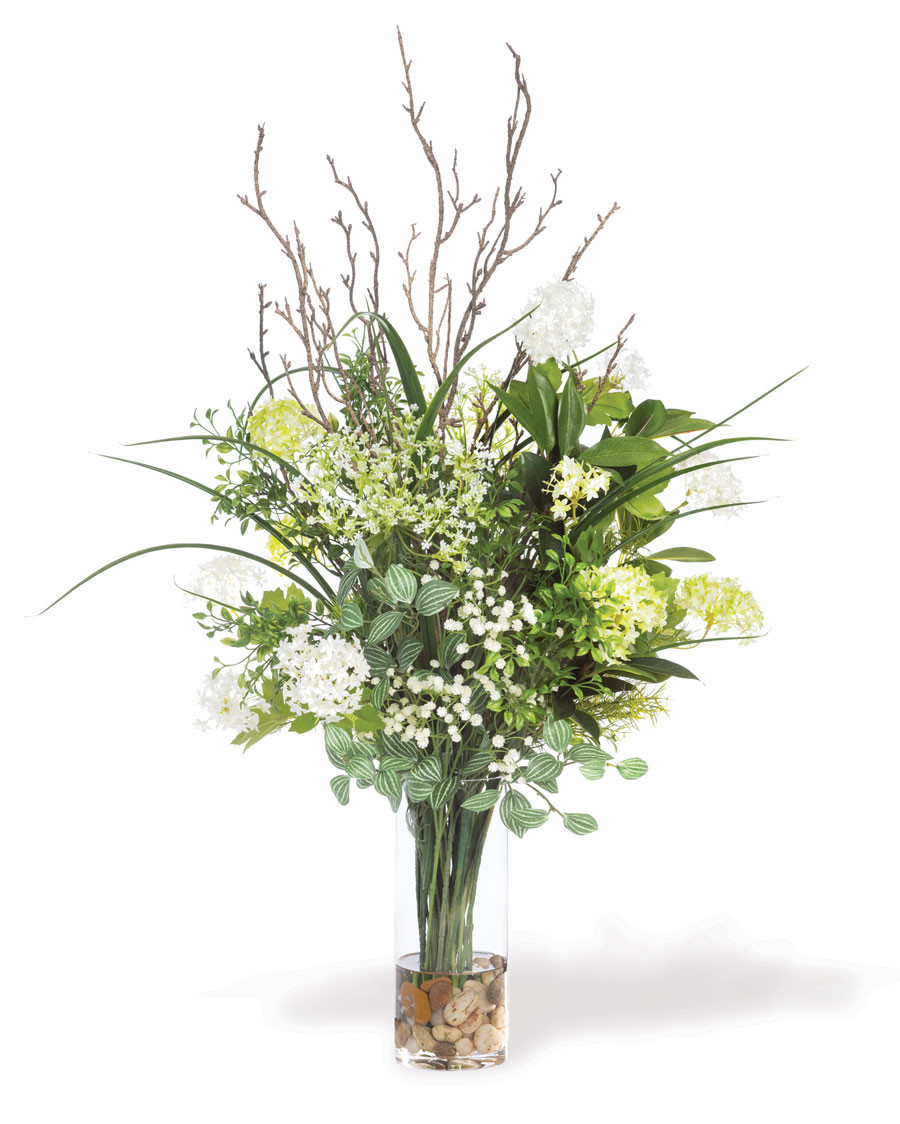 Snowball Hydrangea & Queen Anne's Lace Faux Flower Arrangement