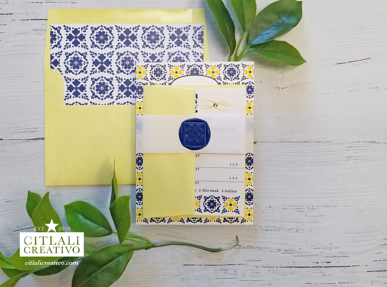 Spanish Tile Yellow & Blue Talavera Wedding Invitations - Citlali ...