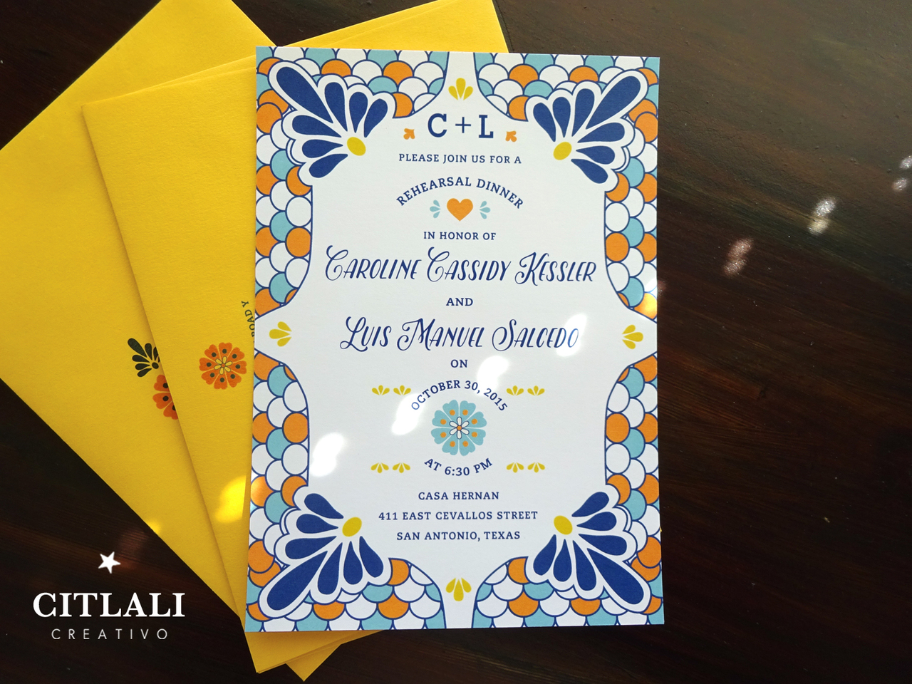 Talavera Spanish Tile Rehearsal Dinner Invitations - Citlali Creativo LLC