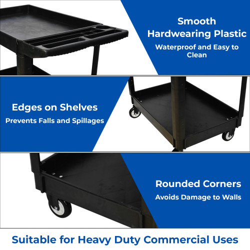Workhorse Black Plastic Utility Cart - 2 Shelves | sacktrucks.co.uk