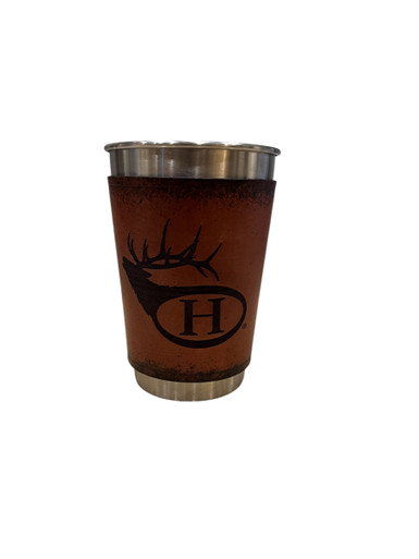 Blackthorne Leather Wrapped Stainless Pint Cup with HO Elk Logo