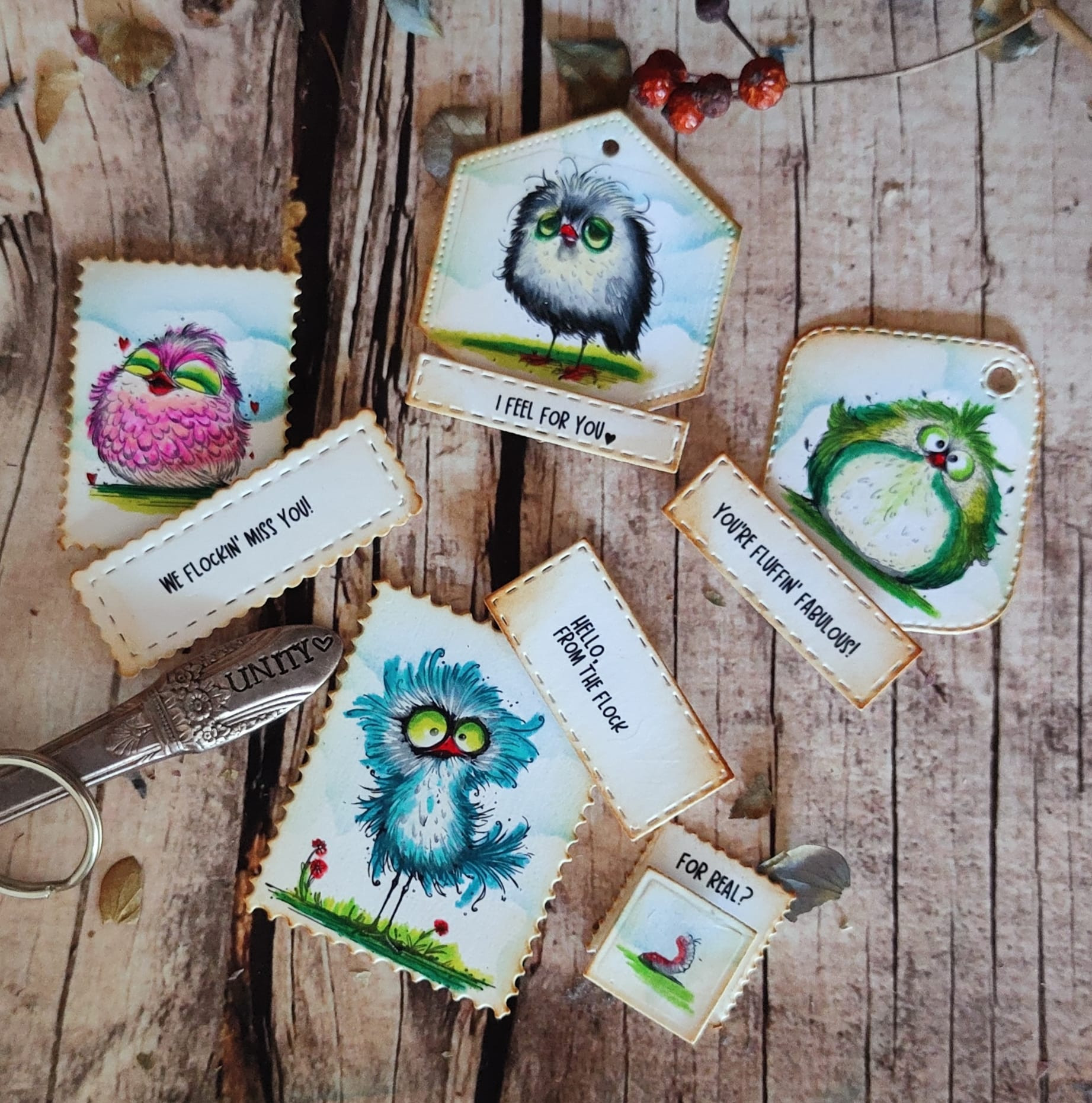 Flock Talk Funny Bird Rubber Stamp Set | Unity Stamp Co