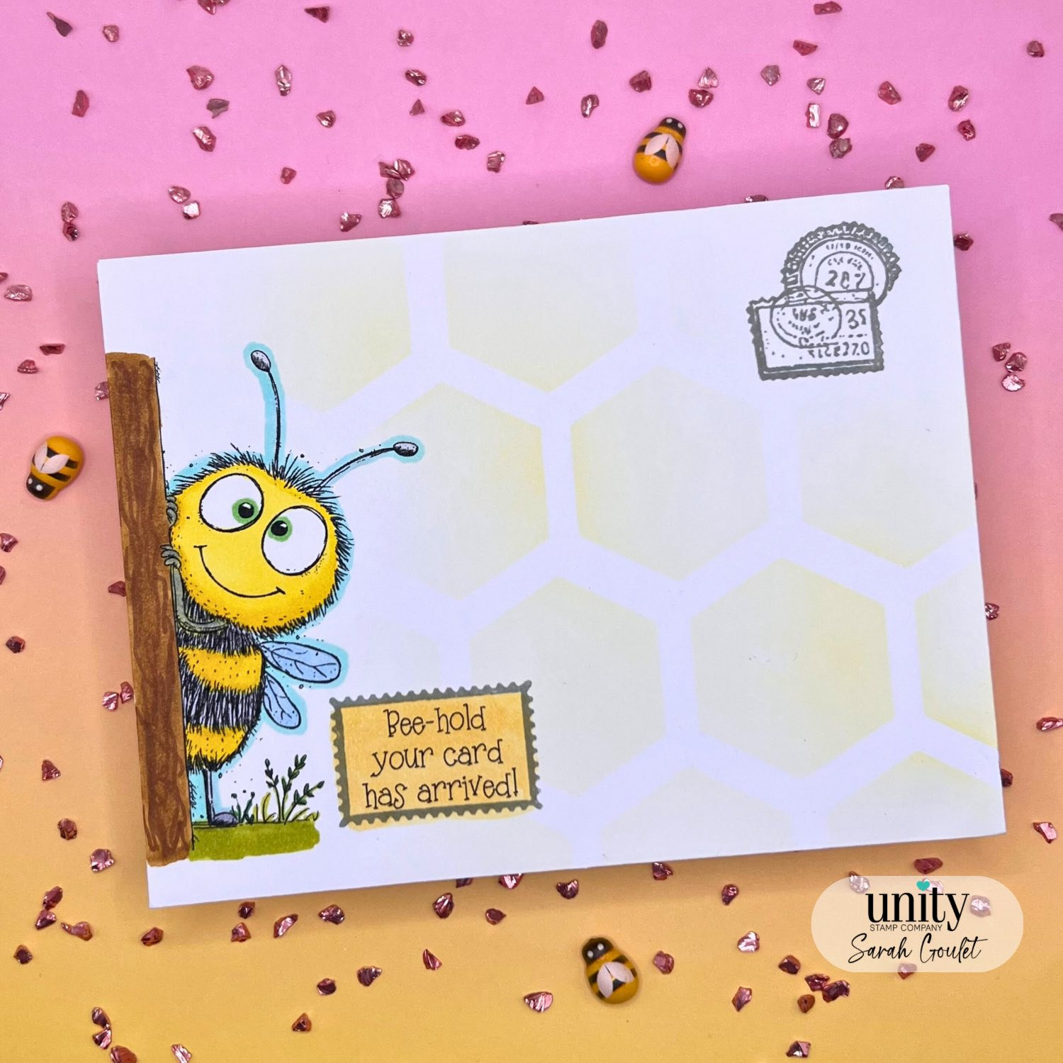 Peek-A-Bee Red Rubber Stamp Set | Bee Pun Sentiments | Unity Stamp Company