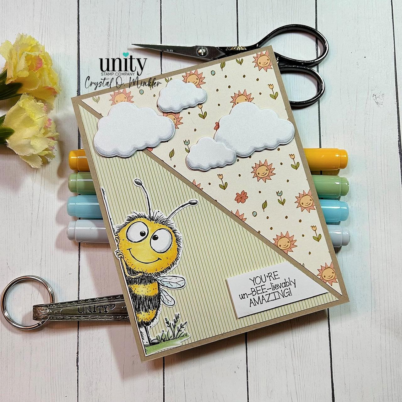 Peek-A-Bee Red Rubber Stamp Set | Bee Pun Sentiments | Unity Stamp Company