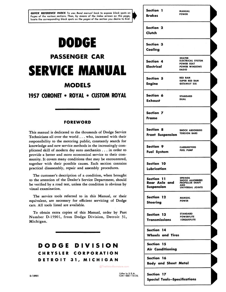 1957 Dodge Car Service Manual - OEM Service / Repair Book