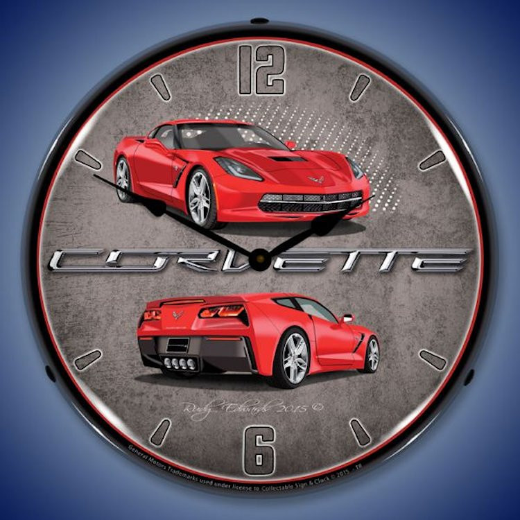Corvette Wall Clocks - Corvette LED Lighted Garage Wall Clock