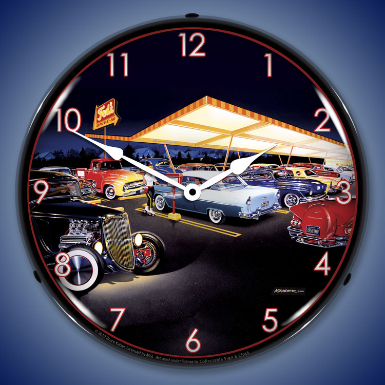 Bruce Kaiser Art Automotive Wall Clocks, LED Lighted, Vintage Hot Rods