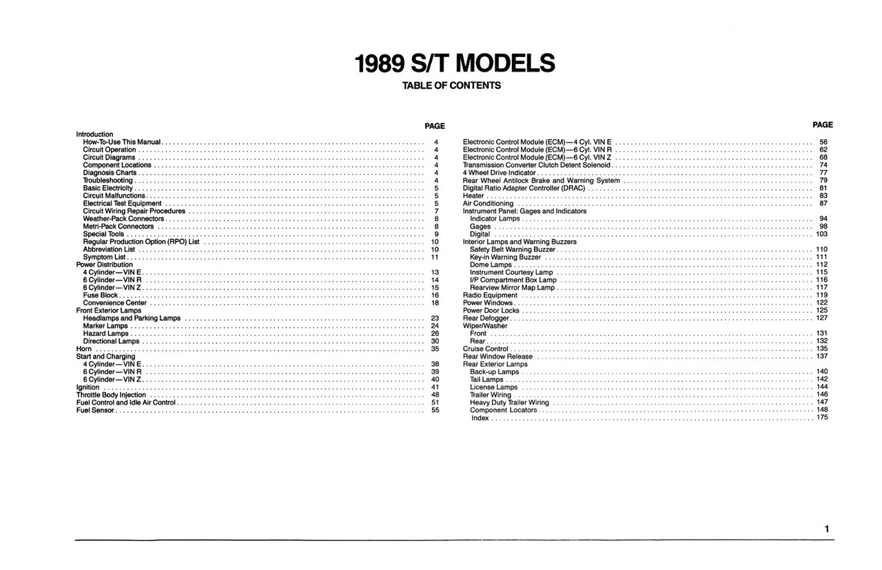1989 Chevrolet S-10 Truck Electrical Diagnosis & Wiring Diagrams