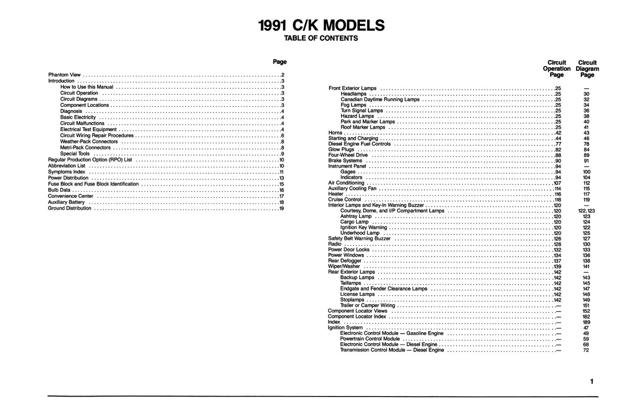 1991 Chevrolet C-K Truck Electrical Diagnosis & Wiring Diagrams