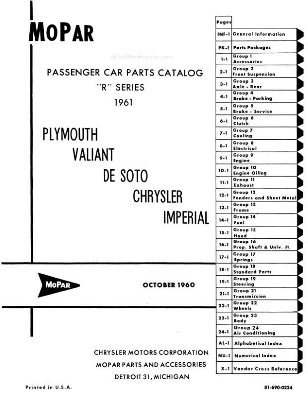 1961 Mopar Car Parts Book - OEM Parts Book