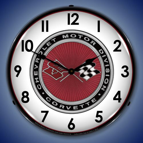 C3 Corvette Logo Lighted Clock - Licensed Vette Collectable