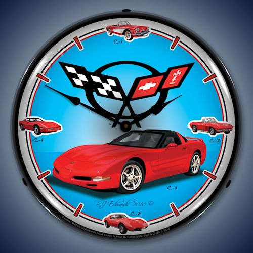 C5 Corvette History LED Lighted Clock