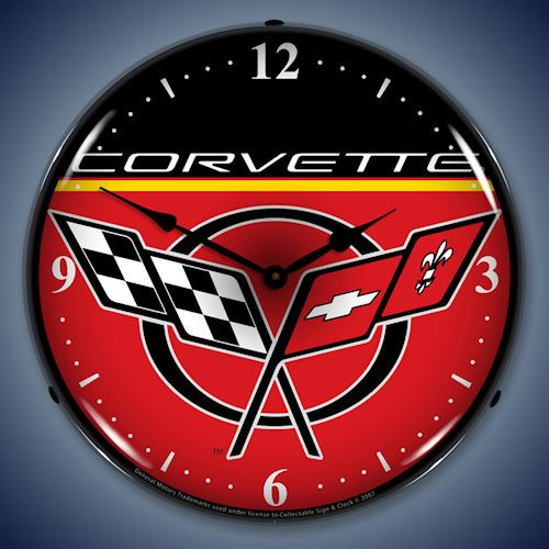 C5 Corvette Logo LED Lighted Clock - Red