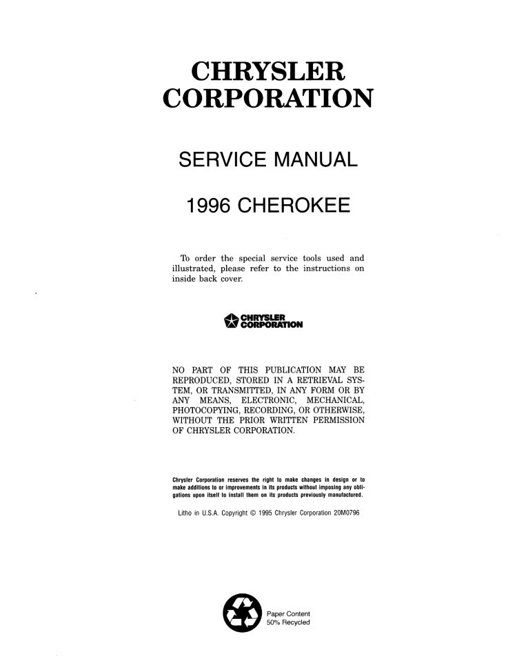 1996 Jeep Cherokee Shop Manual - OEM