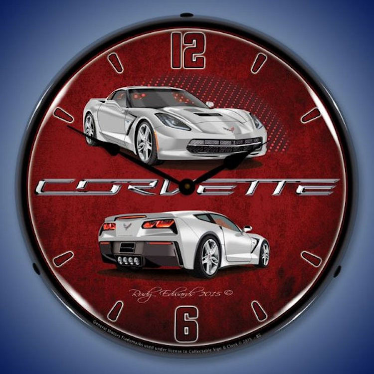 Corvette Wall Clocks - Corvette LED Lighted Garage Wall Clock