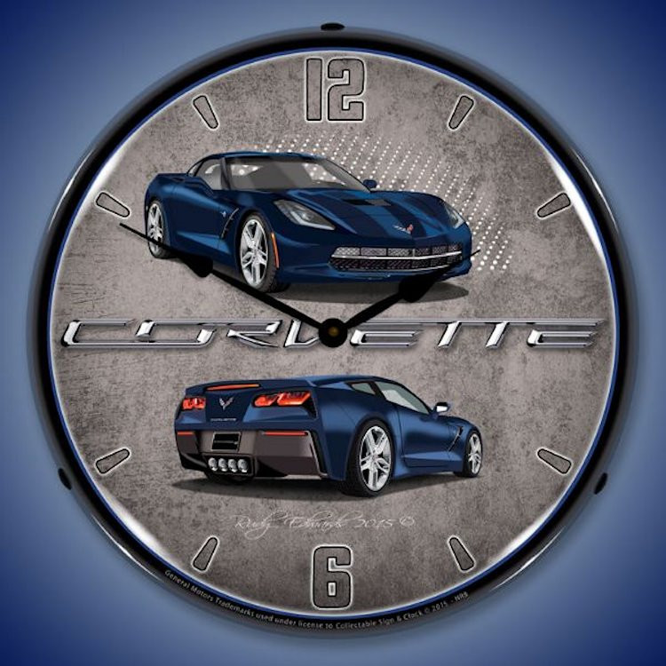 Corvette Wall Clocks - Corvette LED Lighted Garage Wall Clock