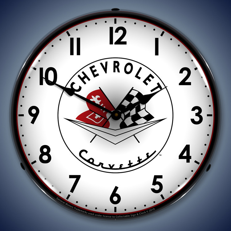 1953-57 Corvette Logo Lighted Clock Collectable - Backlit