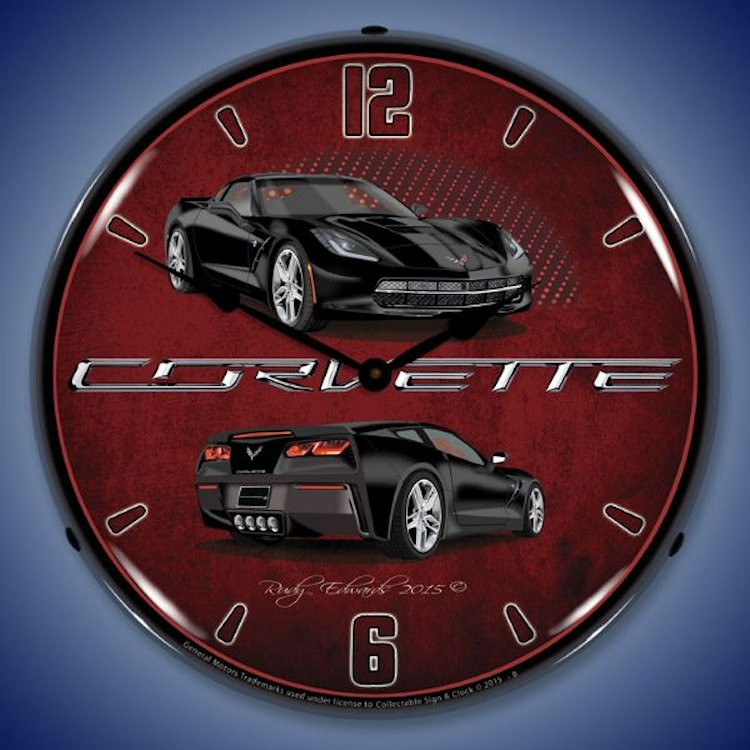 Corvette Wall Clocks - Corvette LED Lighted Garage Wall Clock