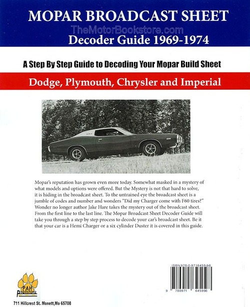 Dodge, Plymouth, Chrysler and Imperial Decoder Manual 1969-1974