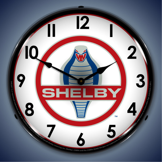 Shelby LED Lighted Wall Clocks: Cobra, GT500, Super Snake, Shelby Logo