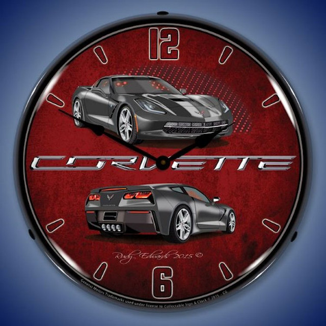 Corvette Wall Clocks - Corvette LED Lighted Garage Wall Clock