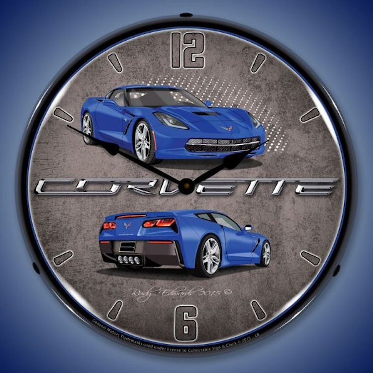 Corvette Wall Clocks - Corvette LED Lighted Garage Wall Clock