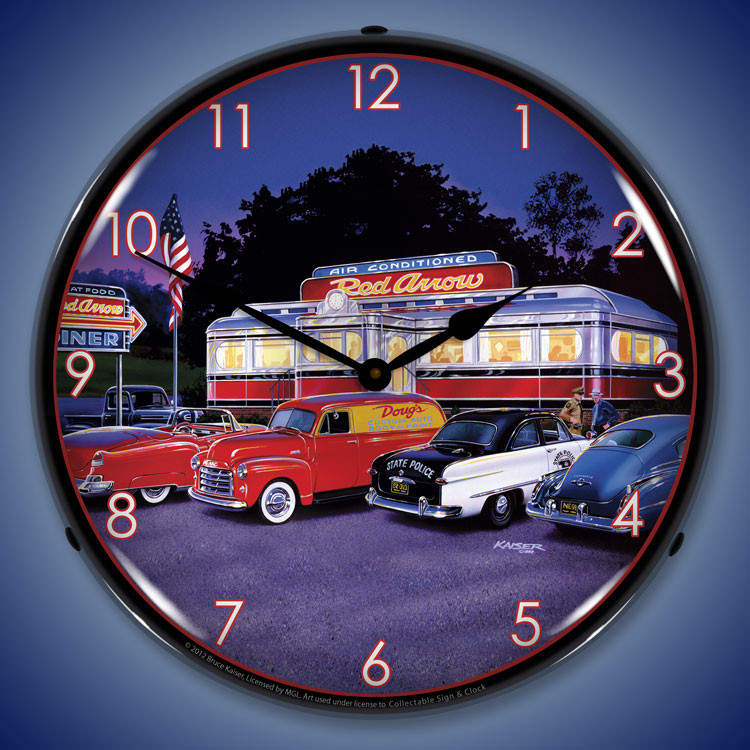 Bruce Kaiser Art Automotive Wall Clocks, LED Lighted, Vintage Hot Rods