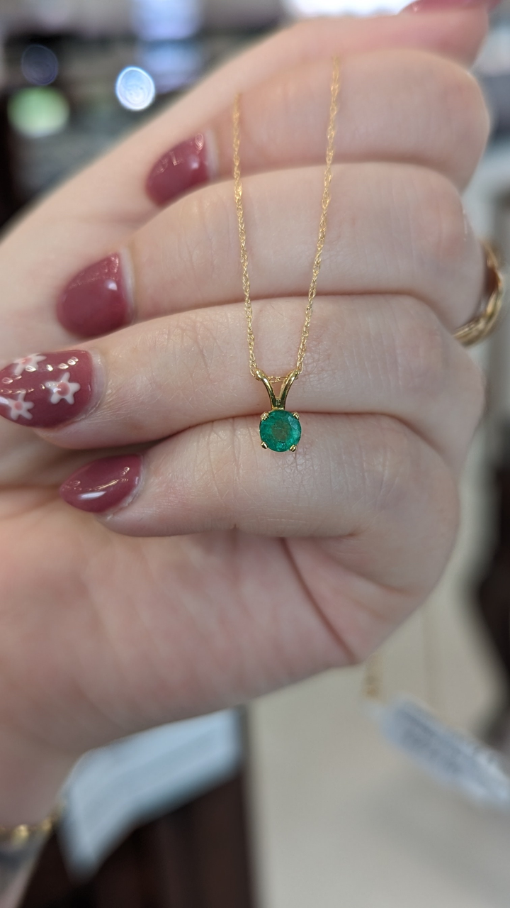 Emerald Drop Pendant Necklace- 14KY - Hill's In-House Jewelers