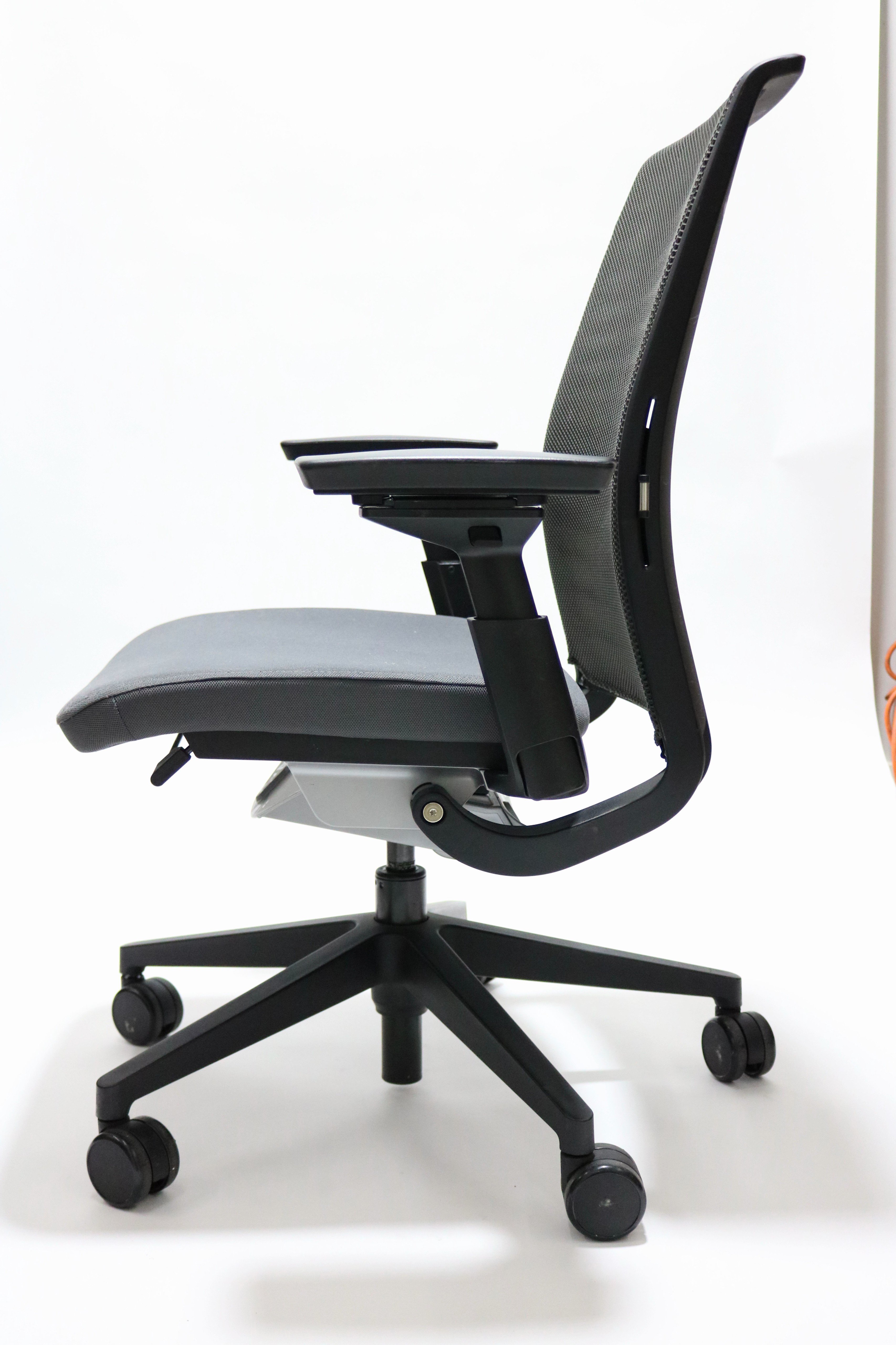 Steelcase Think Chair V2 Charcoal Mesh and Black Fabric Seat, with Lumbar