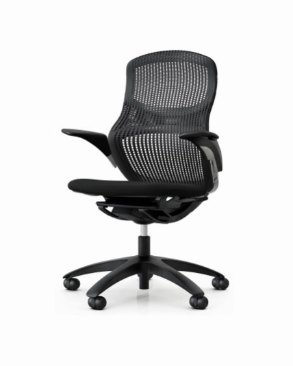 Knoll Generation Chair, All Features, Black Frame White Back Dark Gray Seat