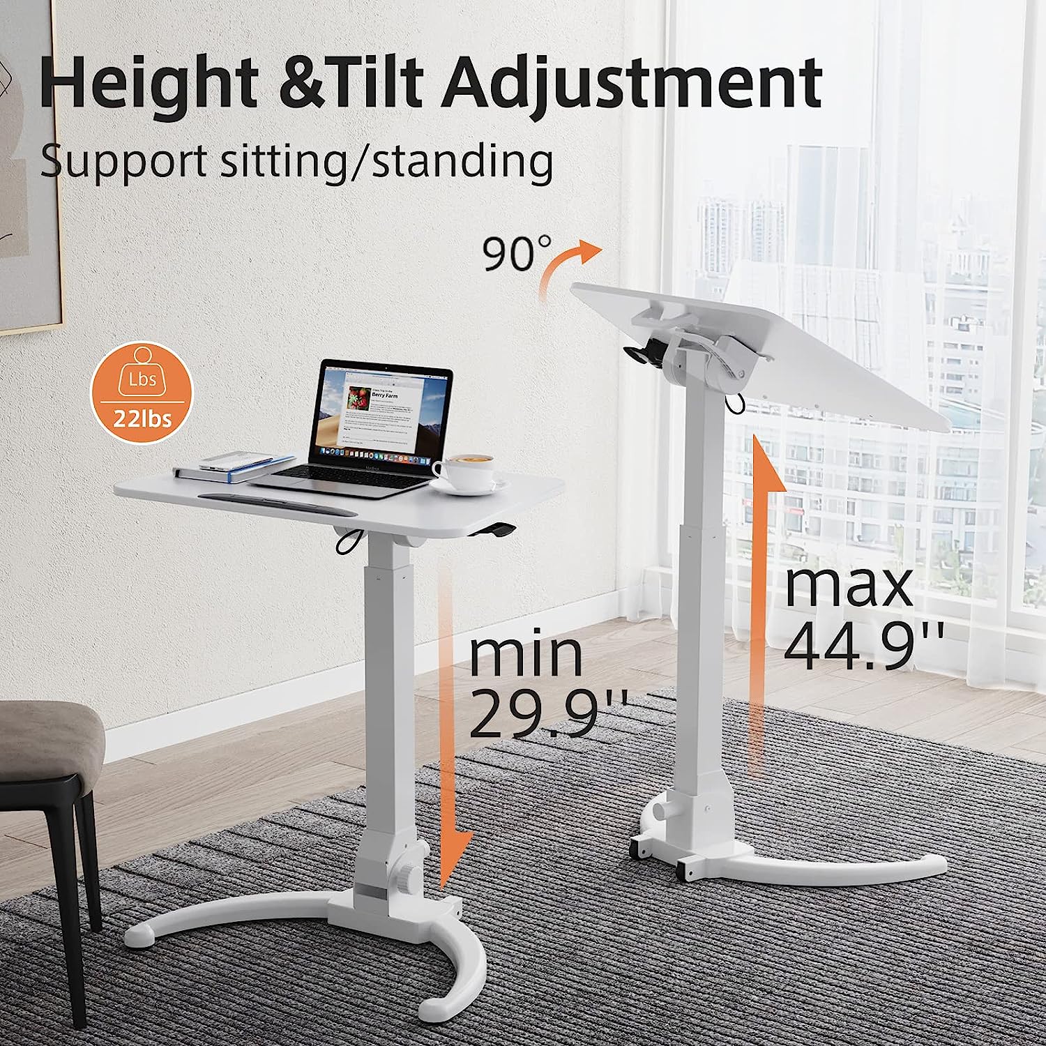 ModSavy Foldable Mobile Standing Desk, Pneumatic Height Adjustable Sit ...