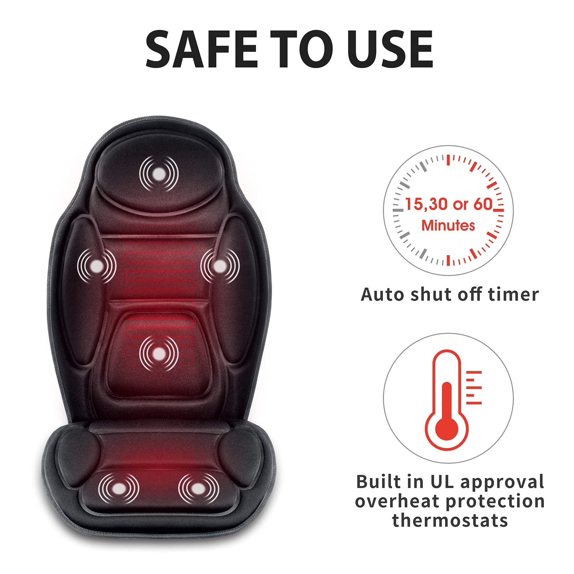 Snailax Massage Seat Cushion Back Massager With Heat 6 Vibration