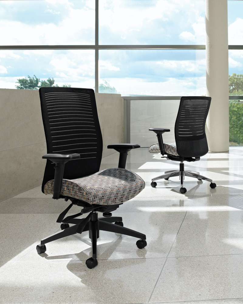 Global Loover Mesh High Back Weight Sensing Synchro-Tilter Chair all Black