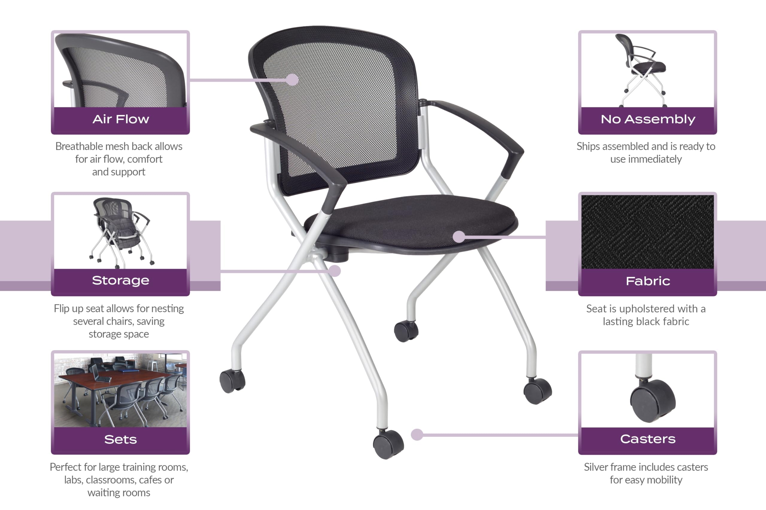 Caden Nesting Flip Up Seat Chair Black