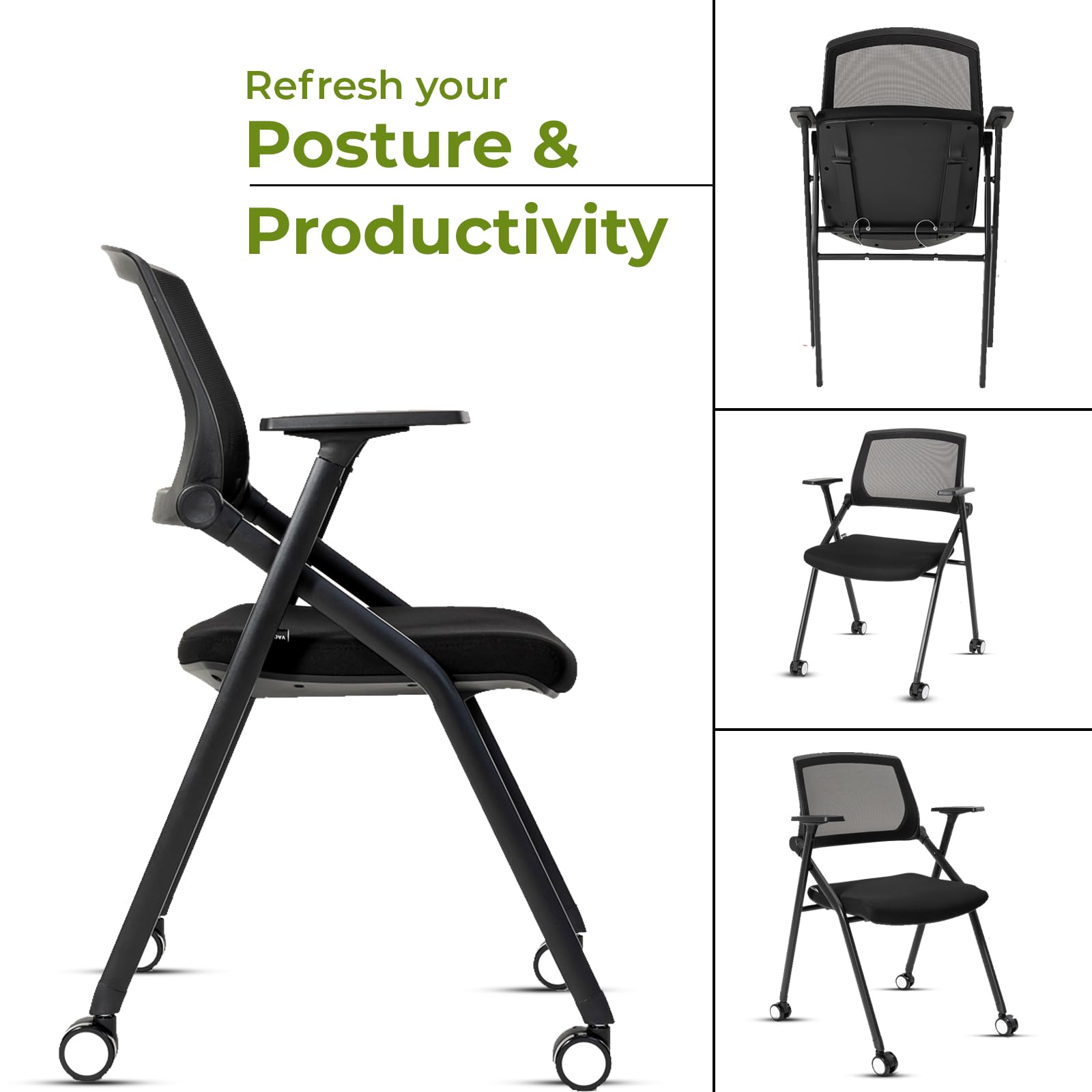 VACYOVKE Folding Conference Room Chairs Set of 2 Black Guest Reception ...