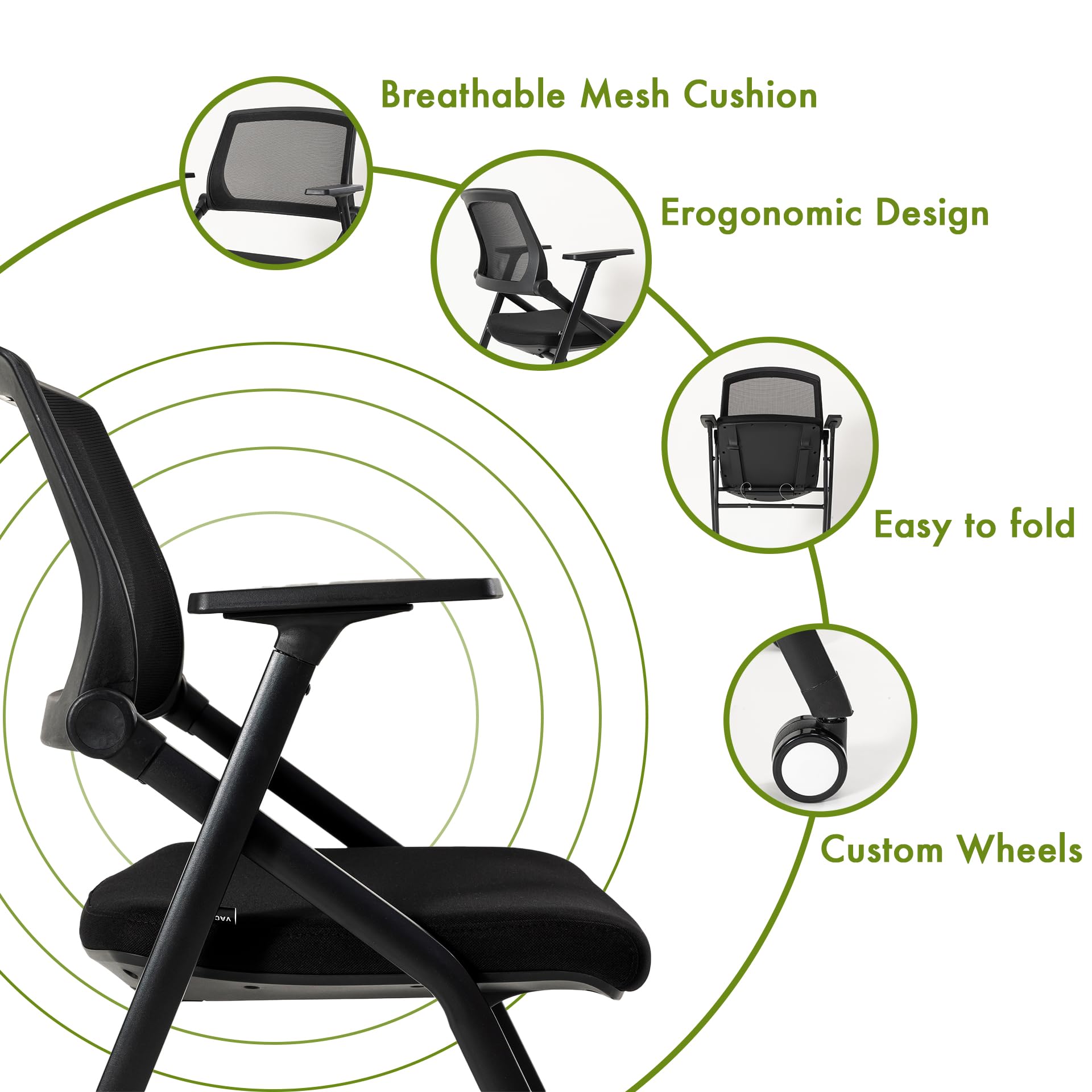 VACYOVKE Folding Conference Room Chairs Set of 2 Black Guest Reception ...