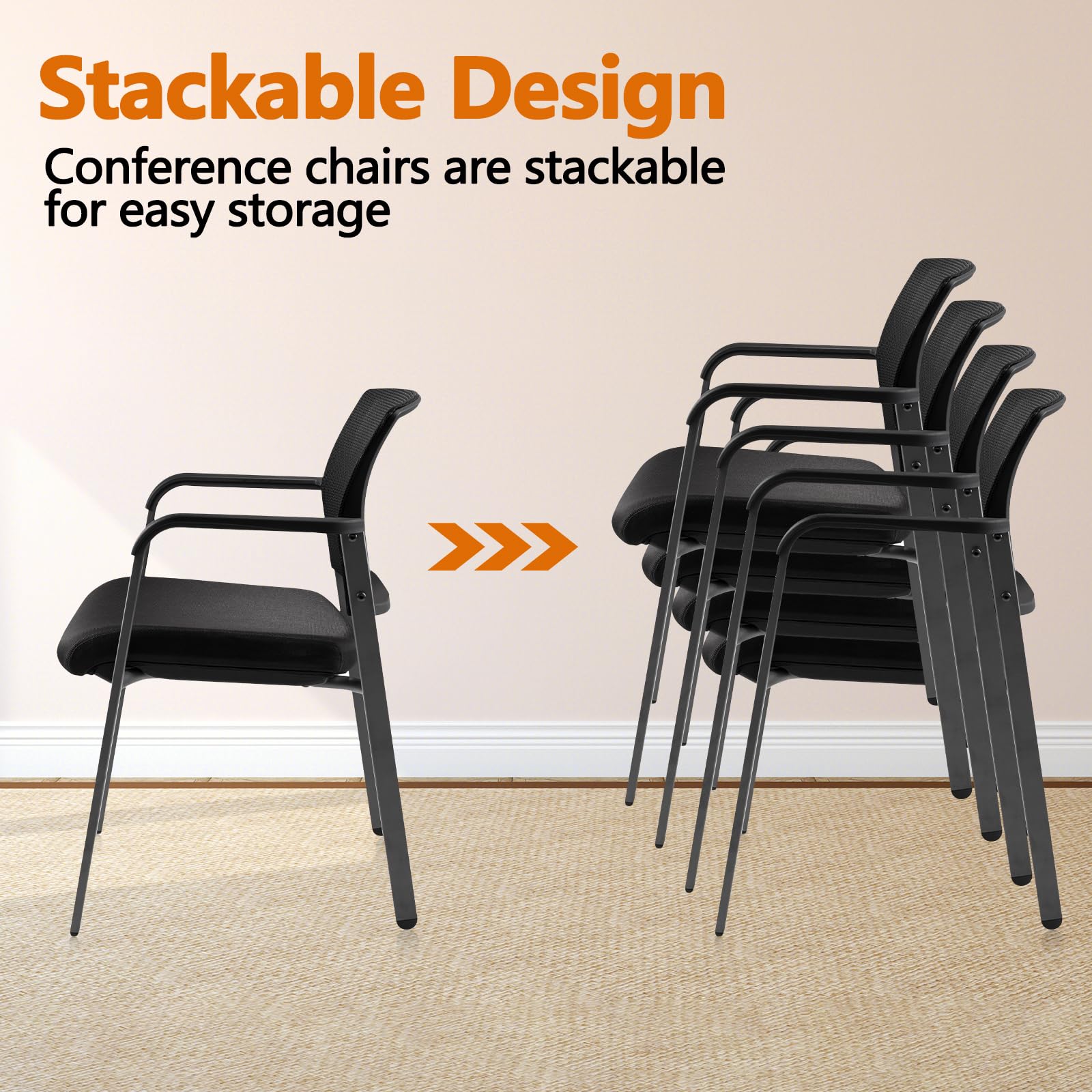 CLATINA Mesh Back Stacking Arm Chairs with Upholstered Fabric Seat and ...