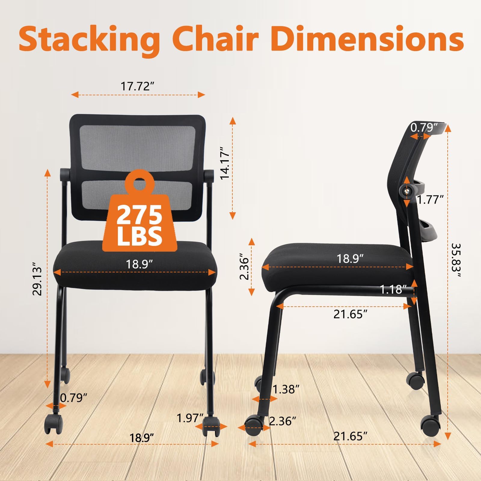 CLATINA 4PK Mesh Stacking Office Desk Chairs with Wheels, Portable ...