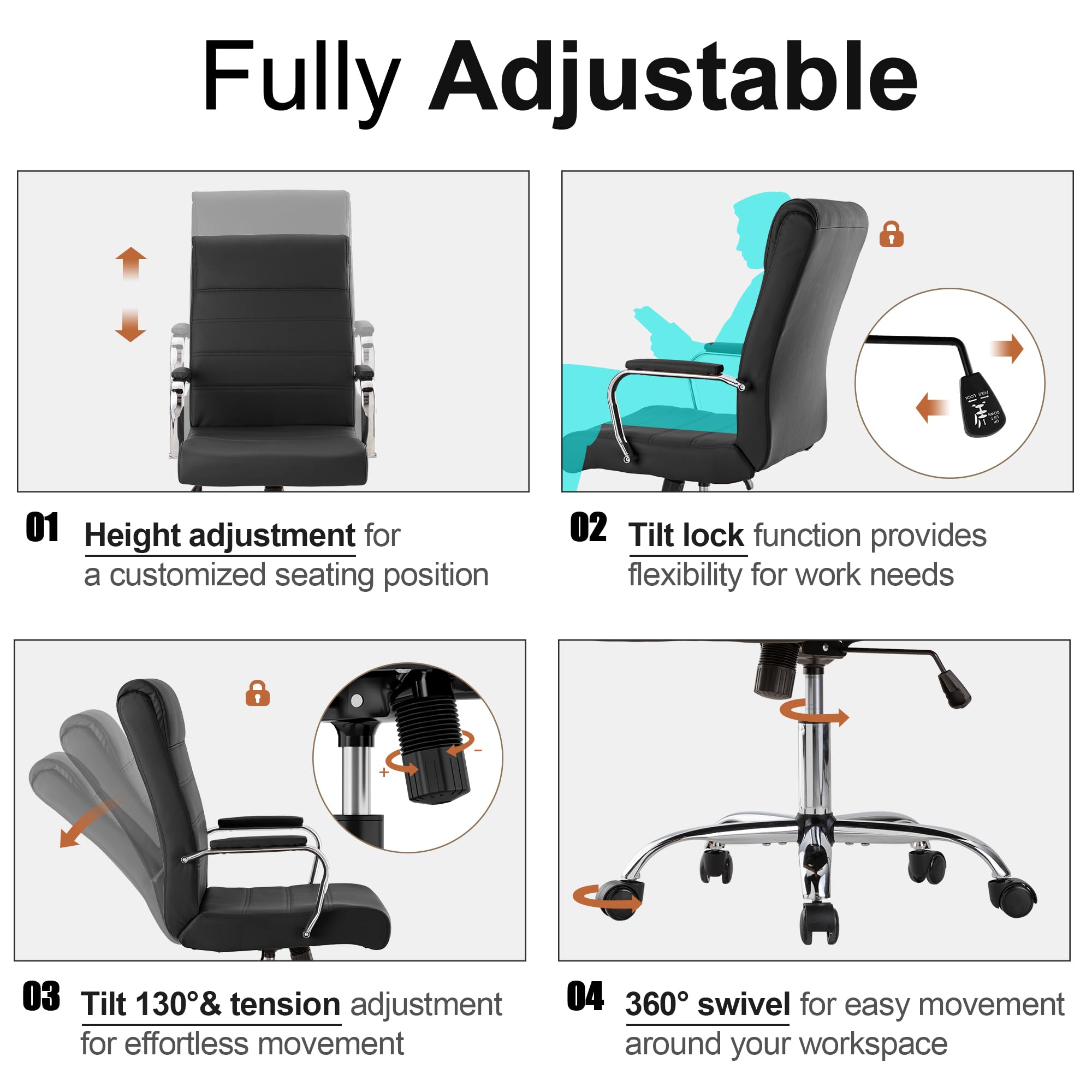 BOWTHY Office Desk Chair,Modern Leather Conference Room Chairs,High ...