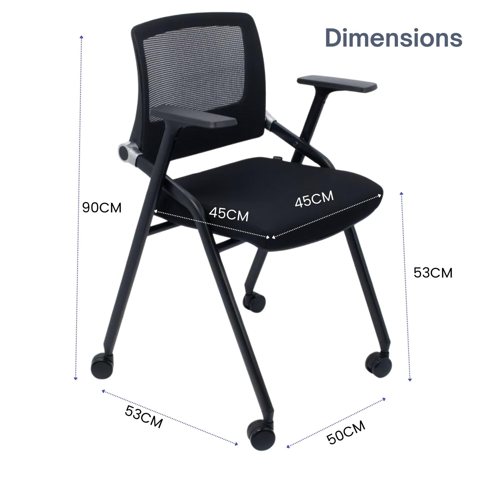 10 Pack Foldable Office Chairs with Wheels, Mesh Back, Arms and ...