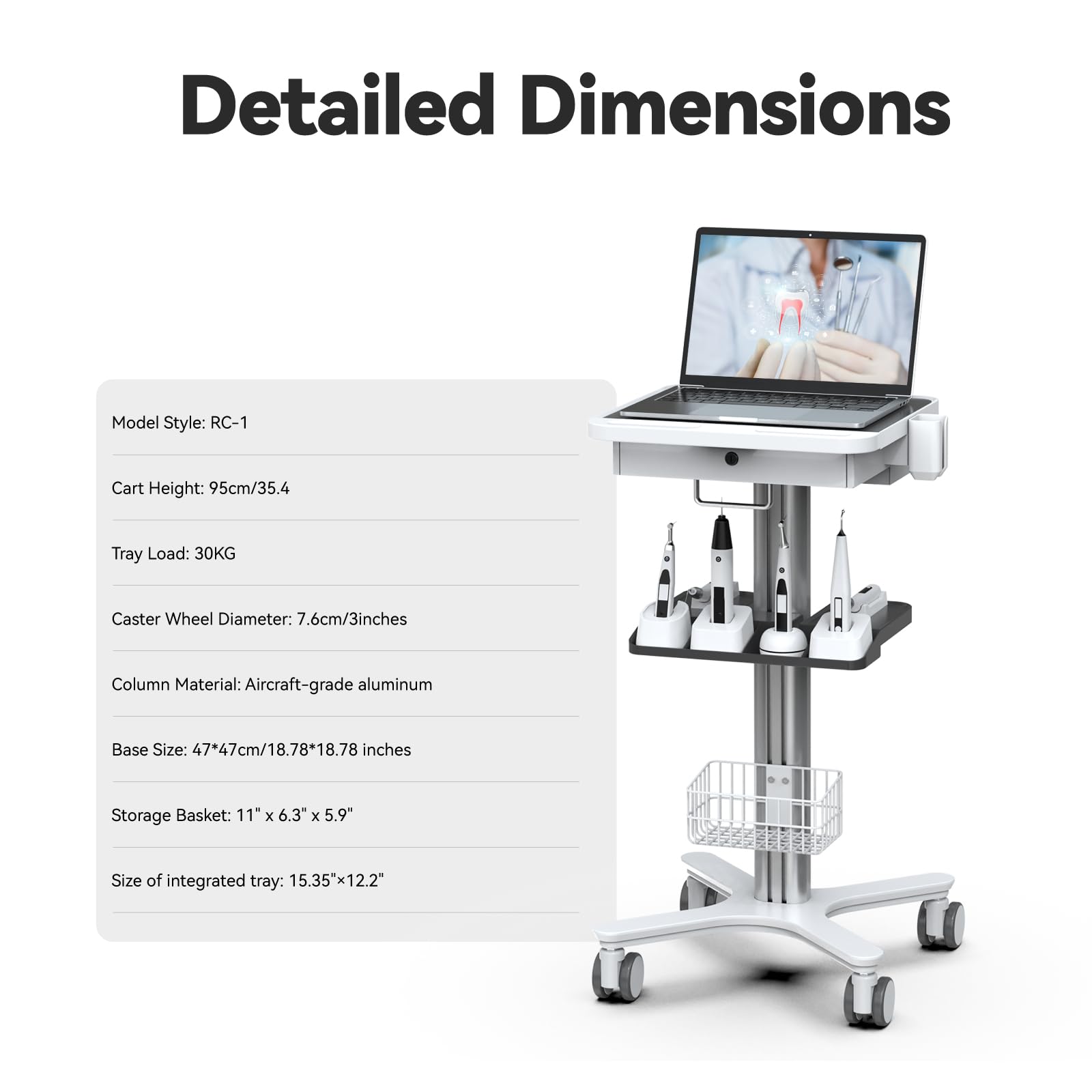 Medical Trolley Cart with Laptop Tray, Mobile Dental Clinic Workstation ...