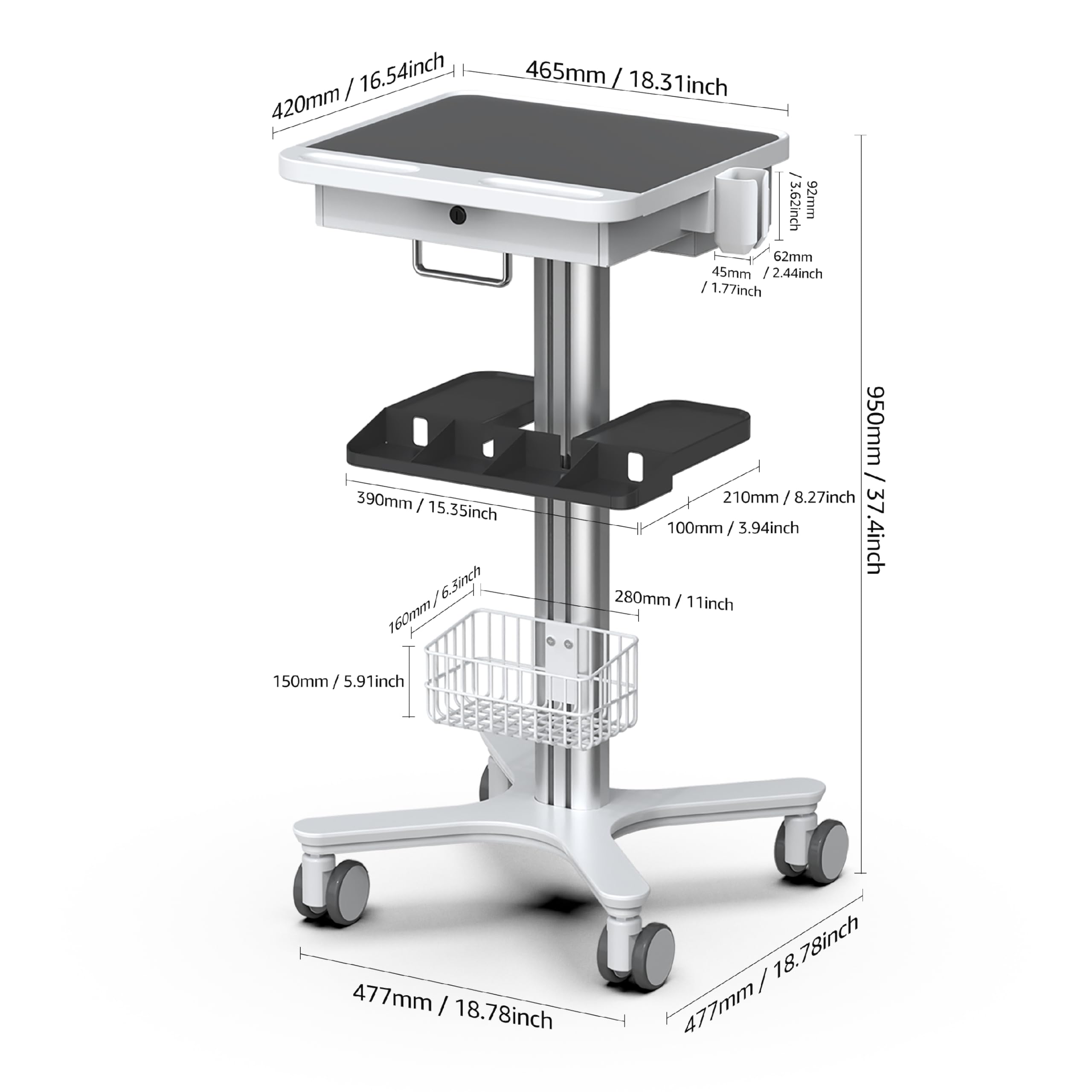 Medical Trolley Cart with Laptop Tray, Mobile Dental Clinic Workstation ...