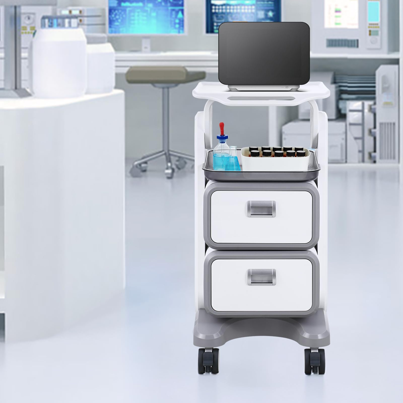 3 Tiers Lab Carts, Lab Utility Cart with 2 Drawers & 1 Top Tray, Mobile ...