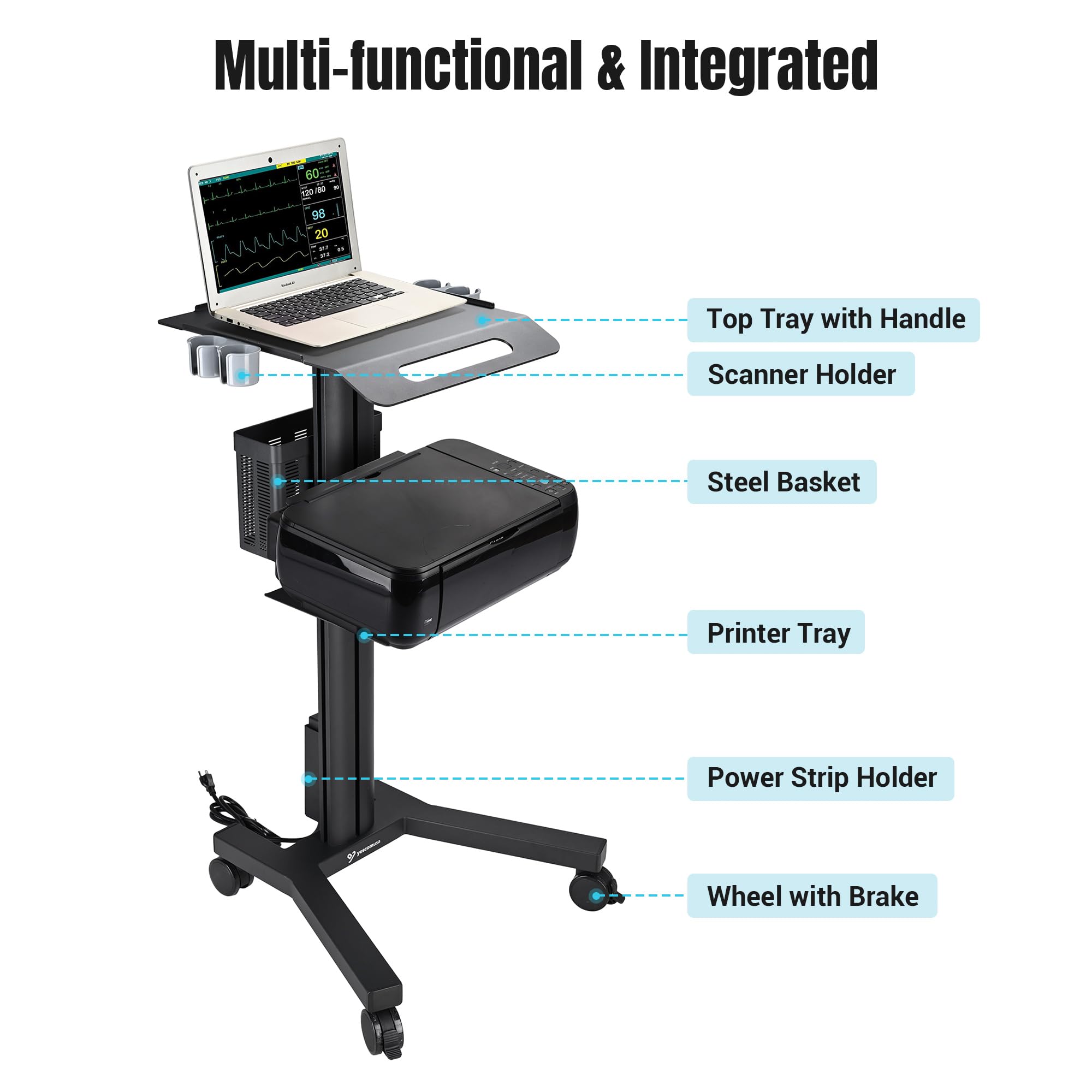 Mobile Laptop Cart Medical Rolling PC Stand Computer Workstation on ...