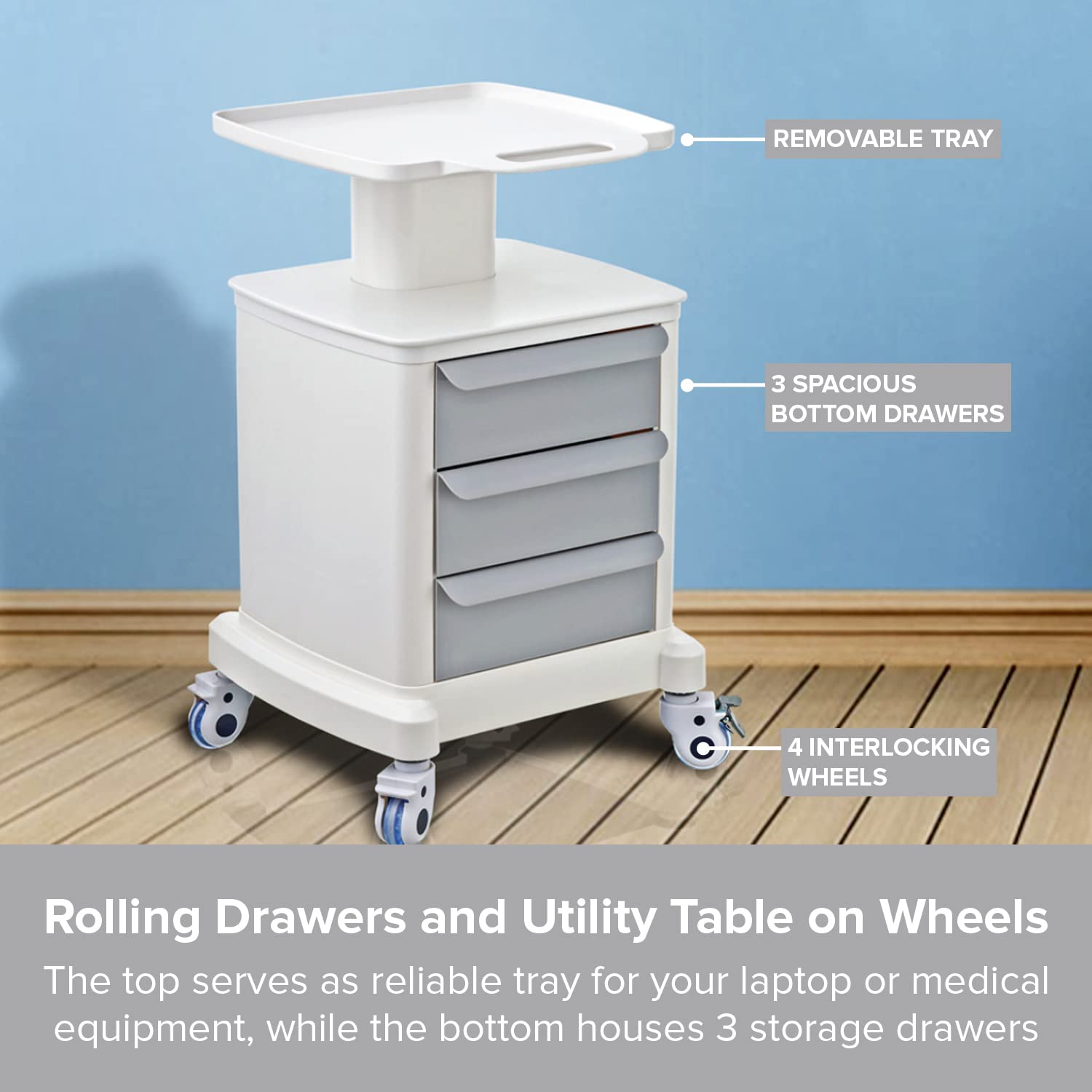 Professional-Grade 3-Drawer Utility Cart on Wheels - Trolley Cart w/ 3 ...