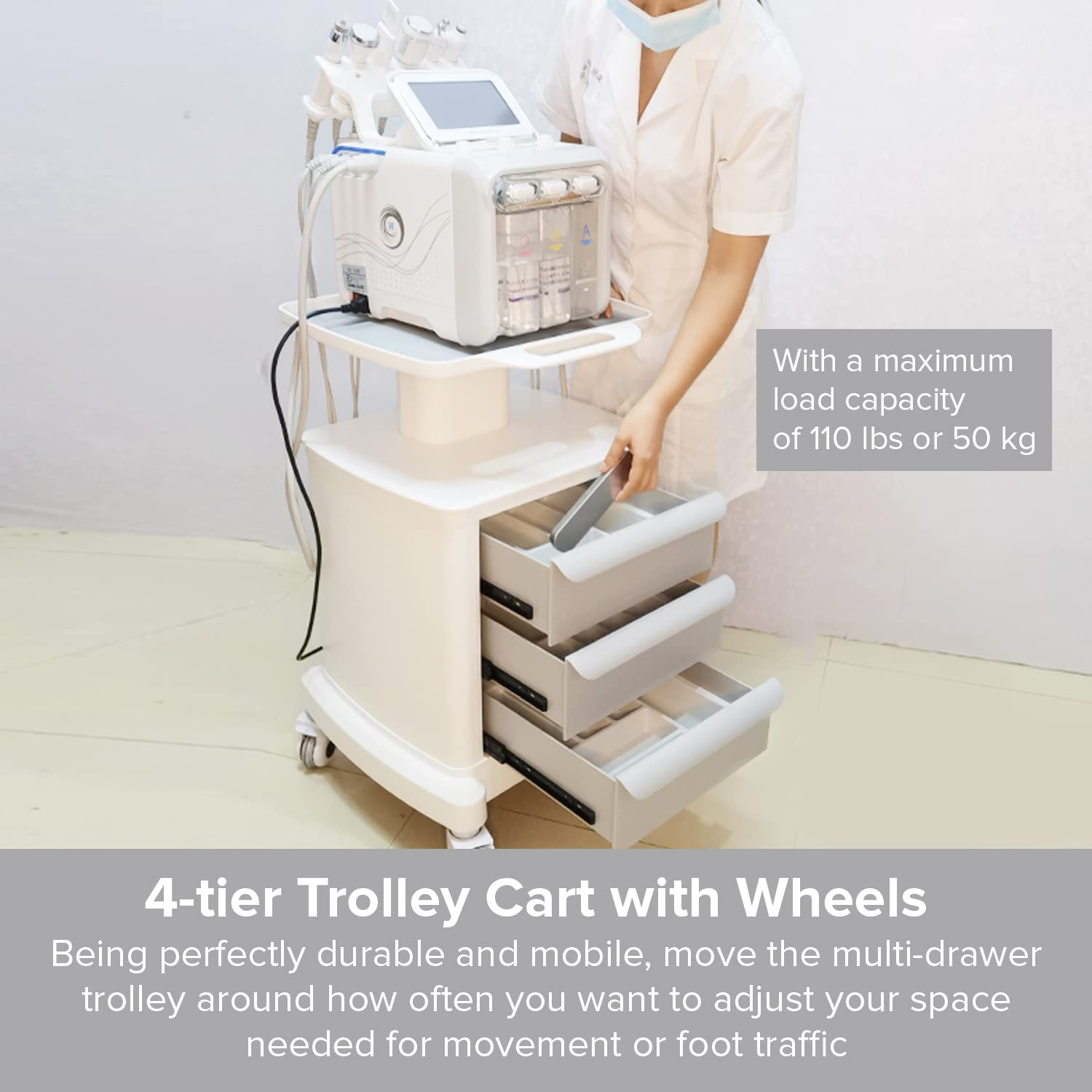 Professional-Grade 3-Drawer Utility Cart on Wheels - Trolley Cart w/ 3 ...