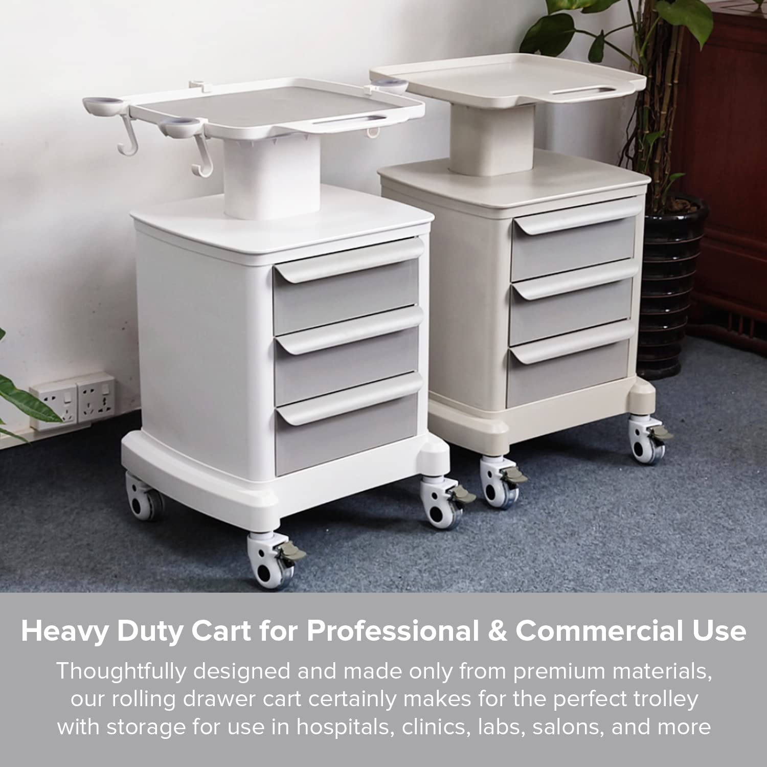 Professional-Grade 3-Drawer Utility Cart on Wheels - Trolley Cart w/ 3 ...