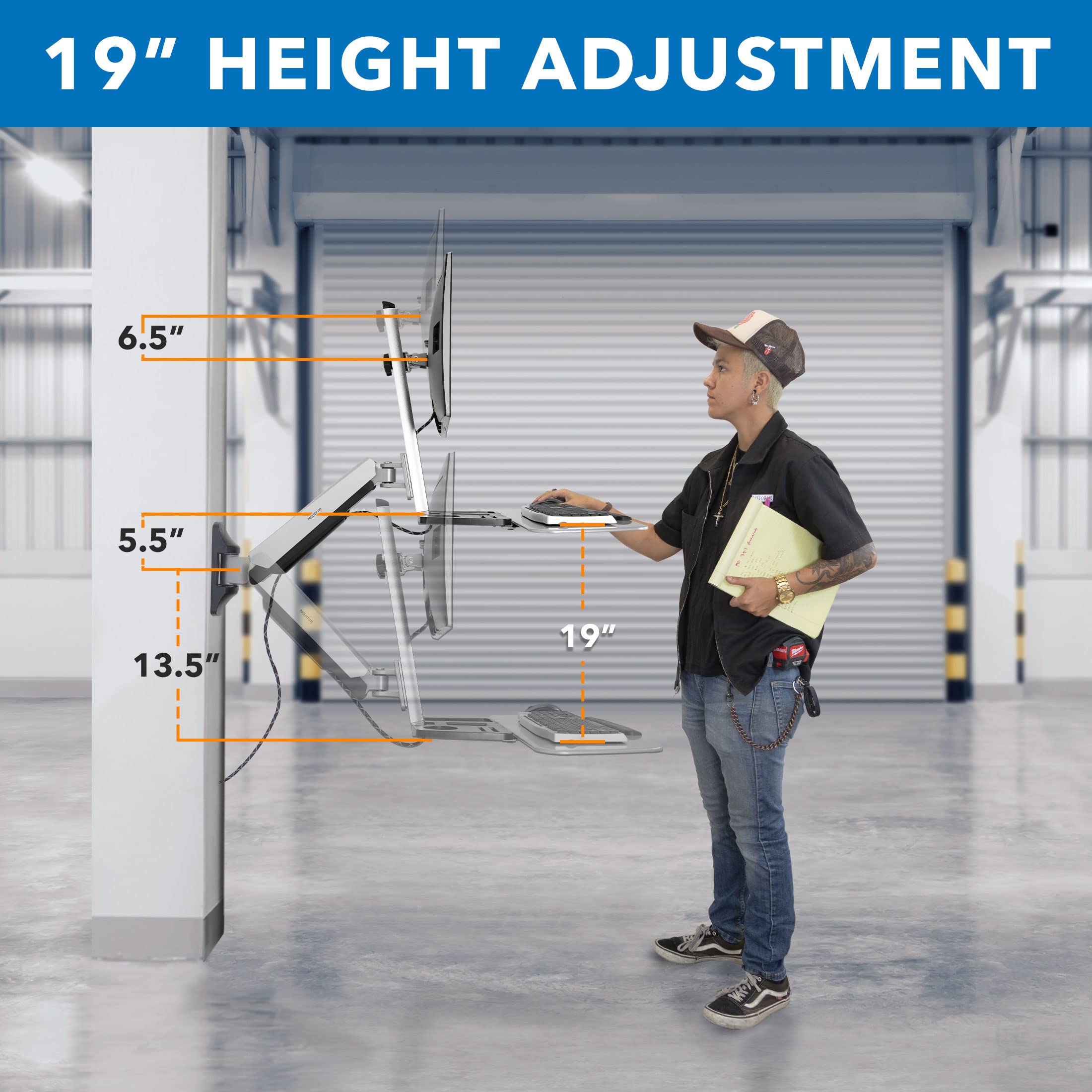 Sit Stand Wall Mount Workstation | Adjustable Height Stand Up Computer ...