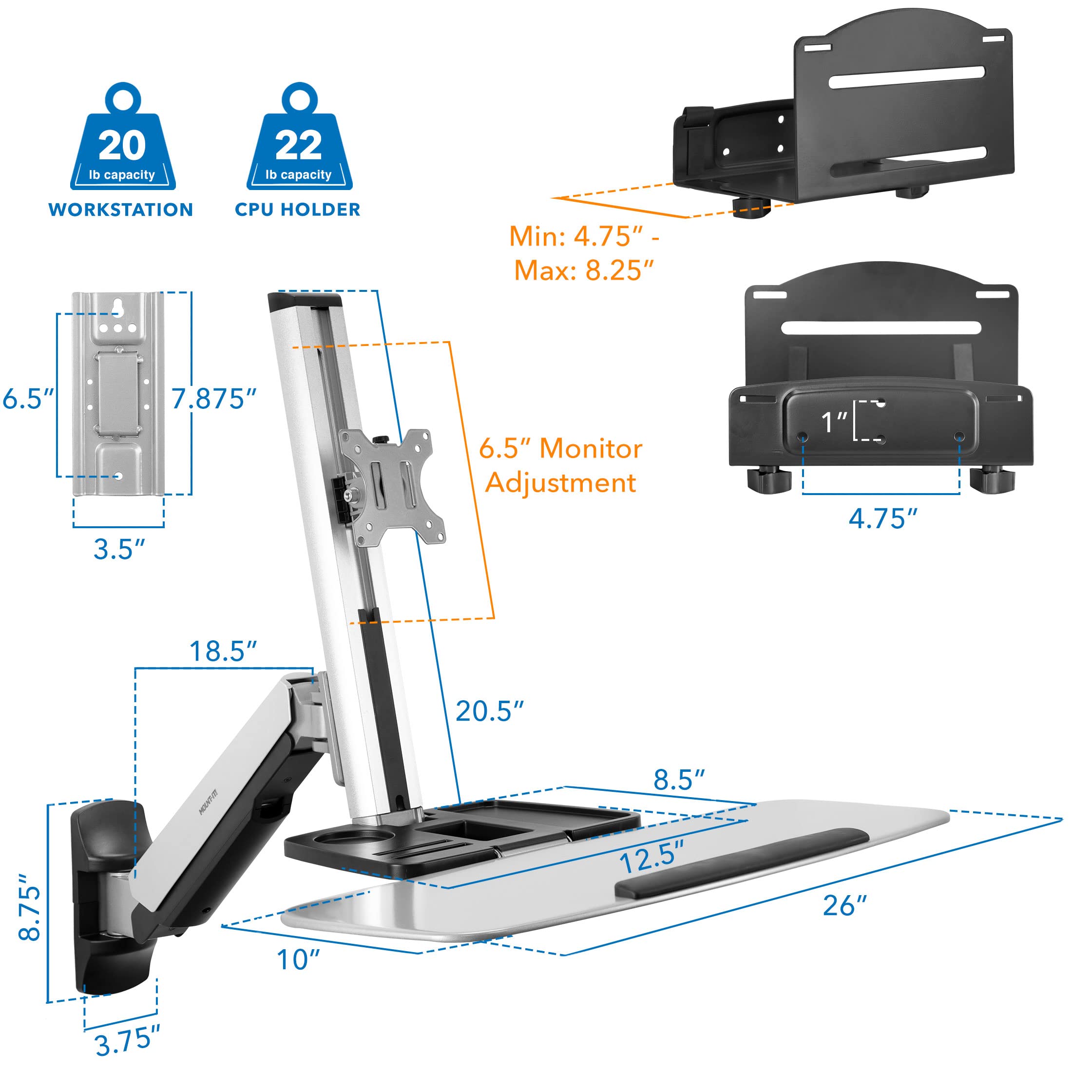 Sit Stand Wall Mount Workstation | Adjustable Height Stand Up Computer ...