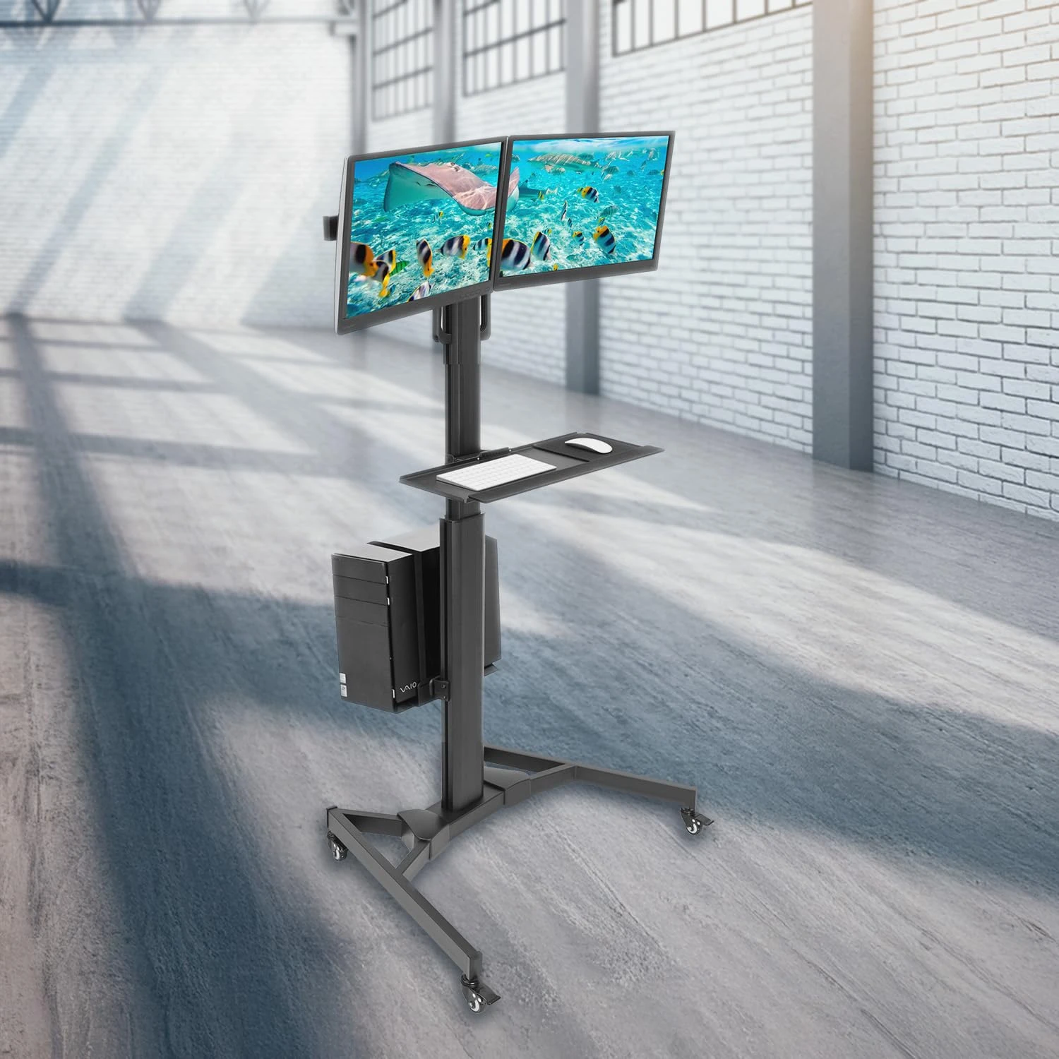 Dual Monitor Computer Cart – Mobile Standing Desk with Wheels, Rolling ...